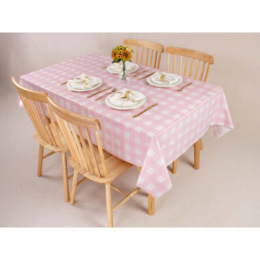 2-Piece Set Of Pink Checkered Tablecloths, Pink And White Checkered ...