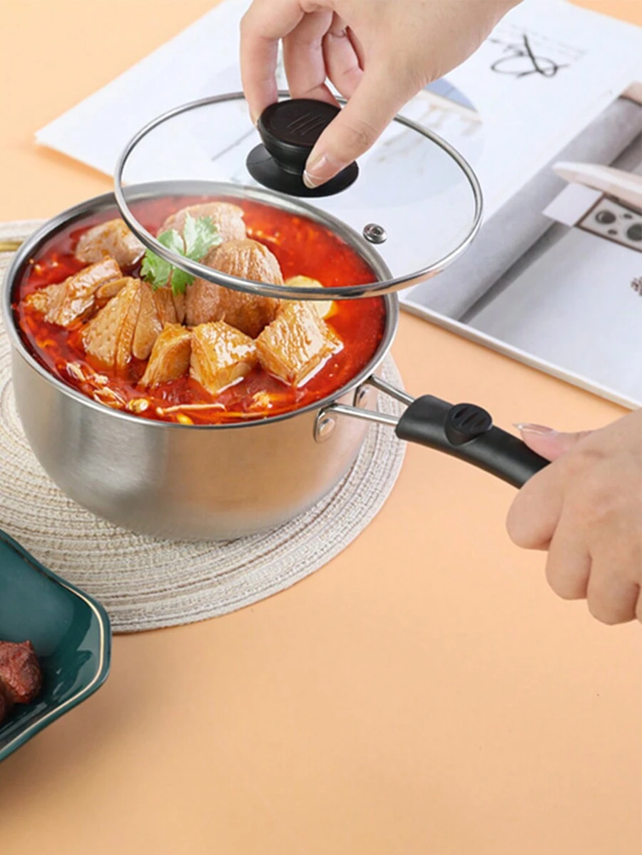 1pc Household Stainless Steel Soup Pot Mini Single Handled ...