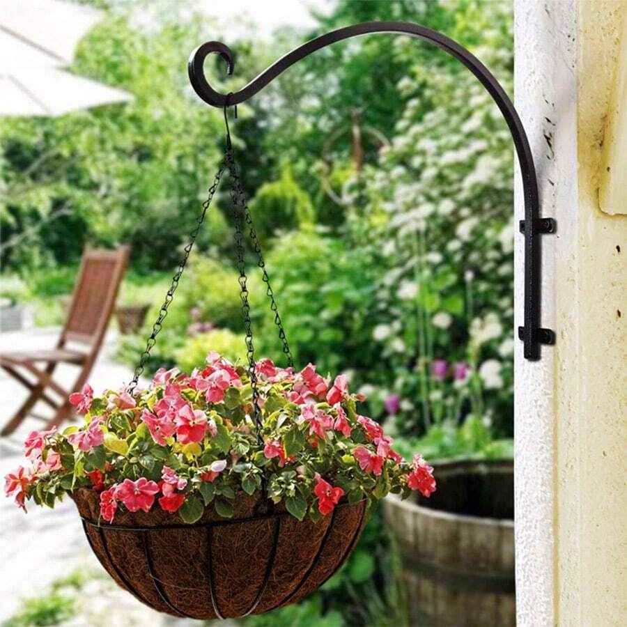 Thick Wall Hanging Outdoor Iron Flower Garden Hanging Basket, Heavy Arc ...