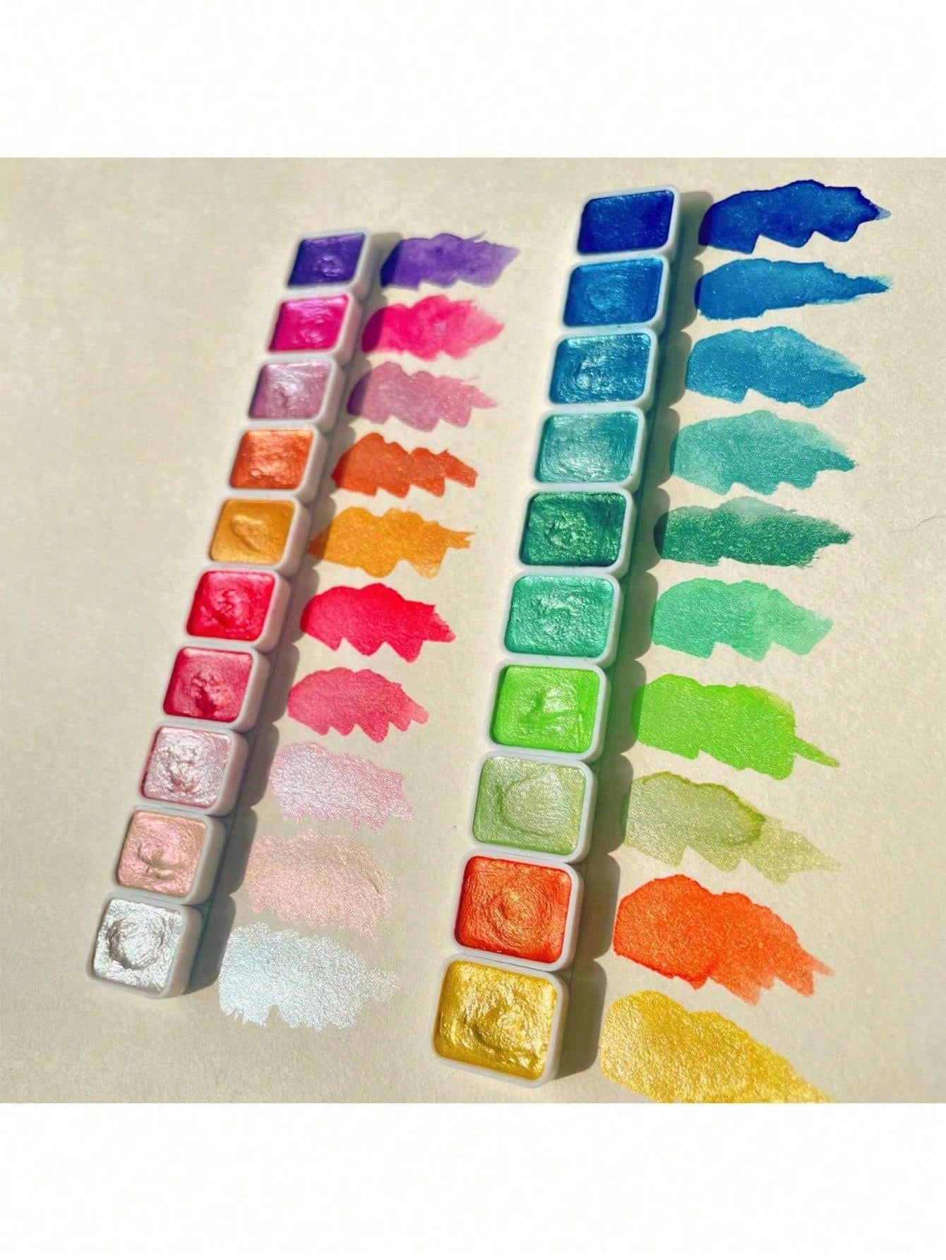 20 Color Watercolor Paint Set, Metallic Watercolor Paint Set, Glitter ...