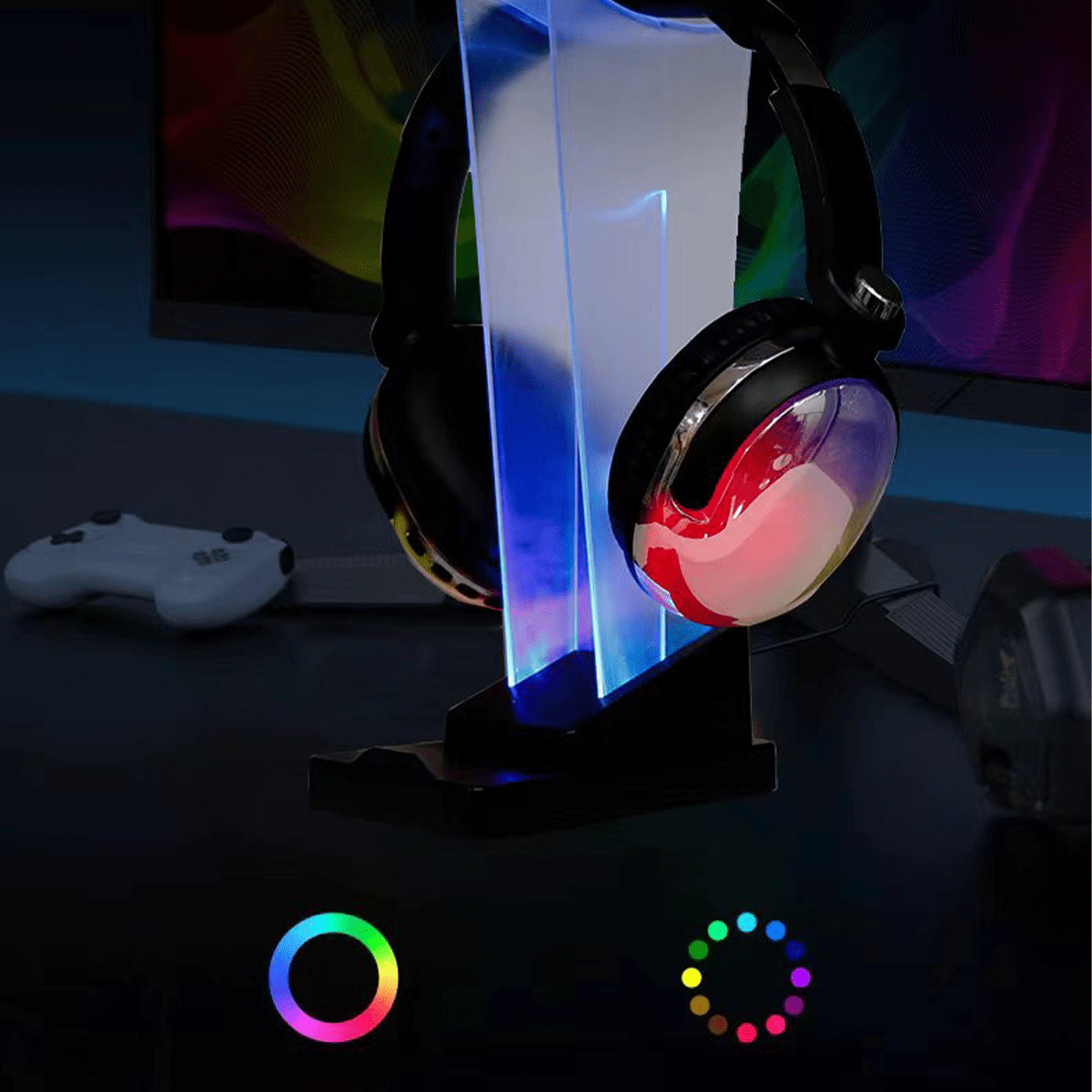 Colorful Light-Up Headphone Stand With Breathing Led Light, Usb Powered ...