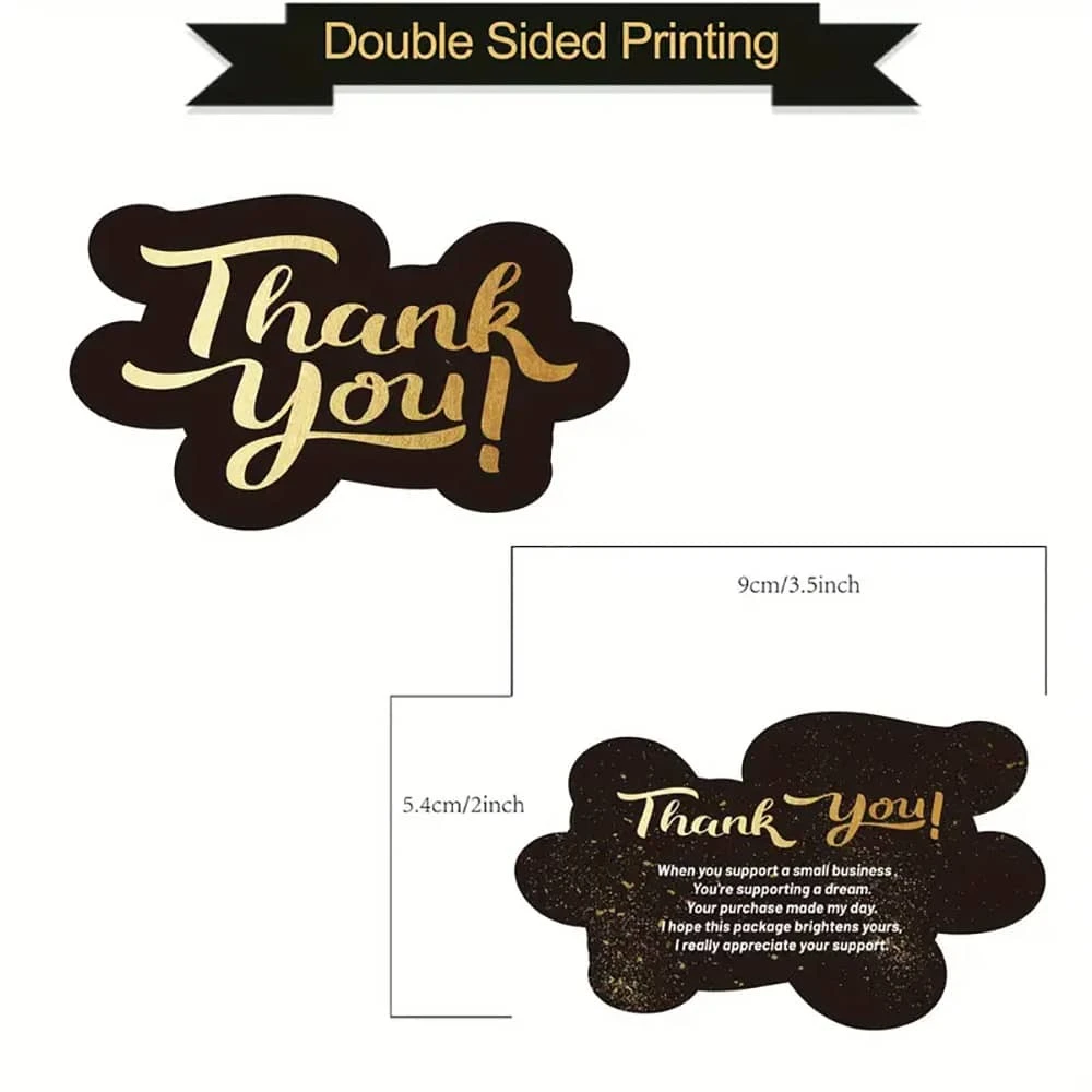 50pcs/Pack Unique Thank You Cards For Small Business, Black-Gold ...