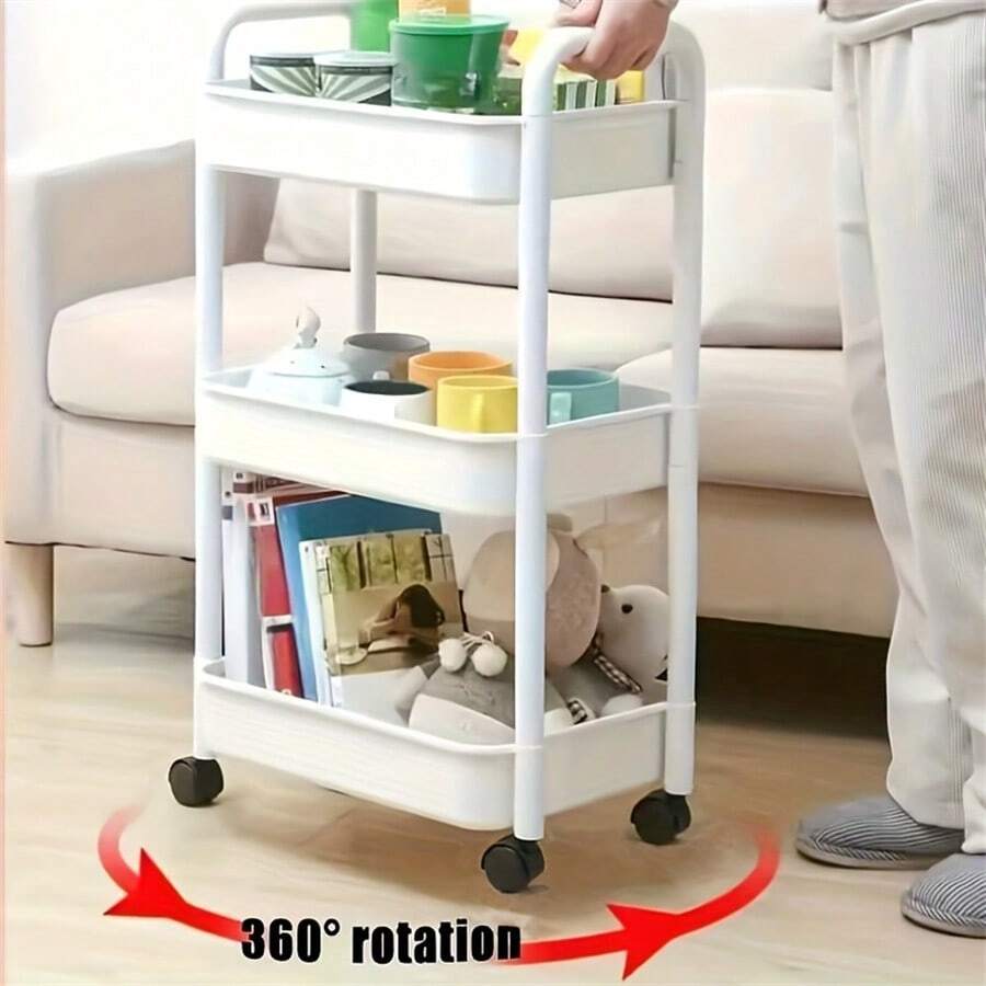1pc 3-Tier Utility Rolling Plastic Storage Cart Trolley With Wheels ...