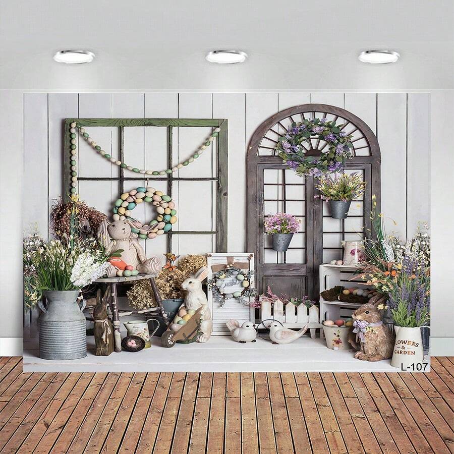 Easter Decoration 2024 Photography Background Spring Rabbit Eggs For ...