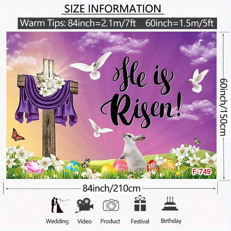 Happy Easter Spring Theme Backdrops He Is Risen Jesus Resurrection ...