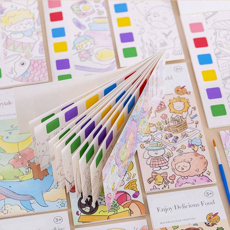 1pc 10 Pages One-Piece Watercolor Coloring Book, Cute Style With ...