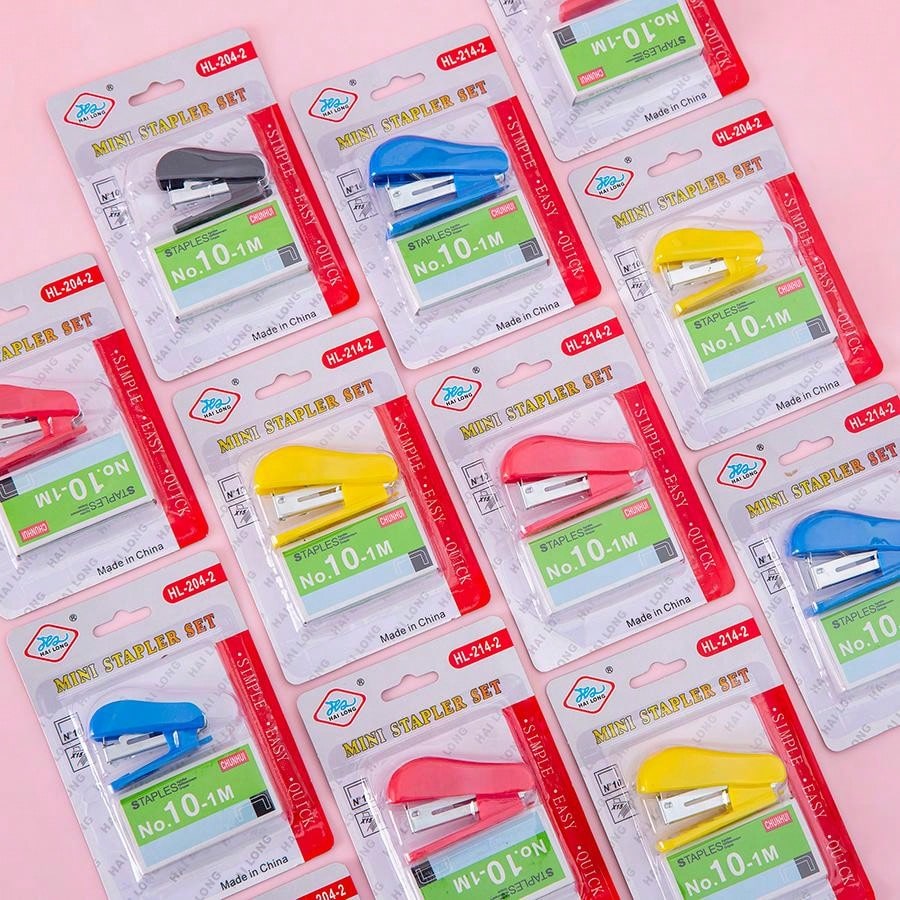 3pcs Large-Sized Minimalist Solid Color Mini Stapler Set With Free ...