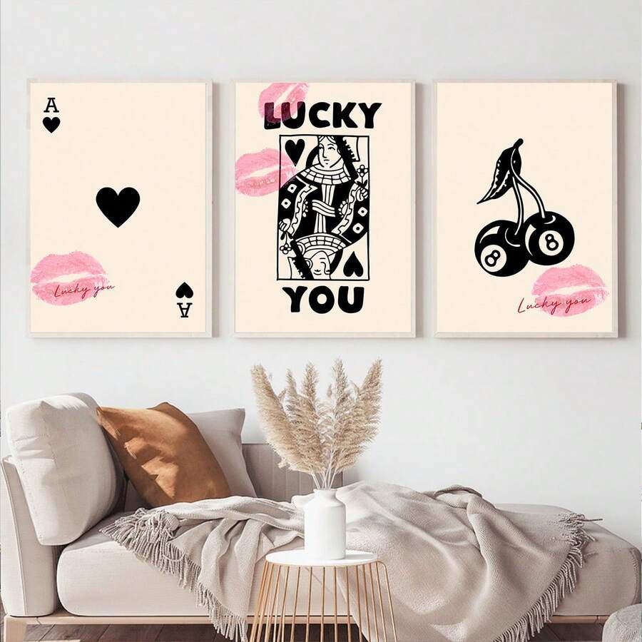 Fashionable Vintage Wall Art Set Of 3, Lucky You Poster, Fashionable ...