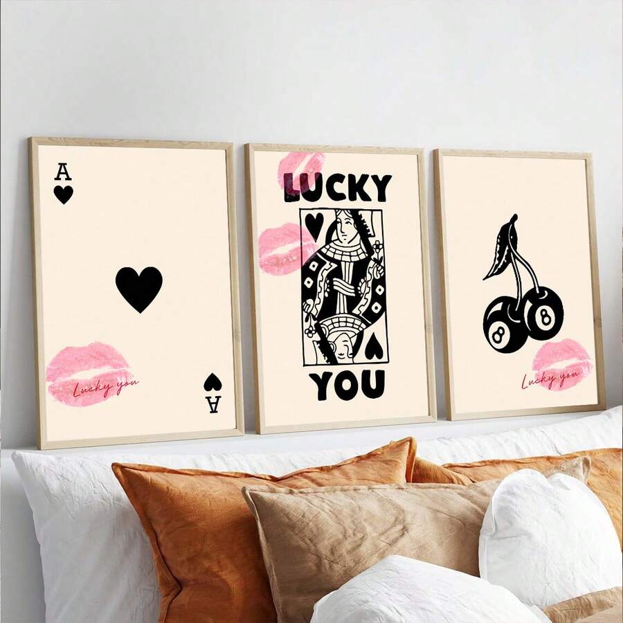 Fashionable Vintage Wall Art Set Of 3, Lucky You Poster, Fashionable ...