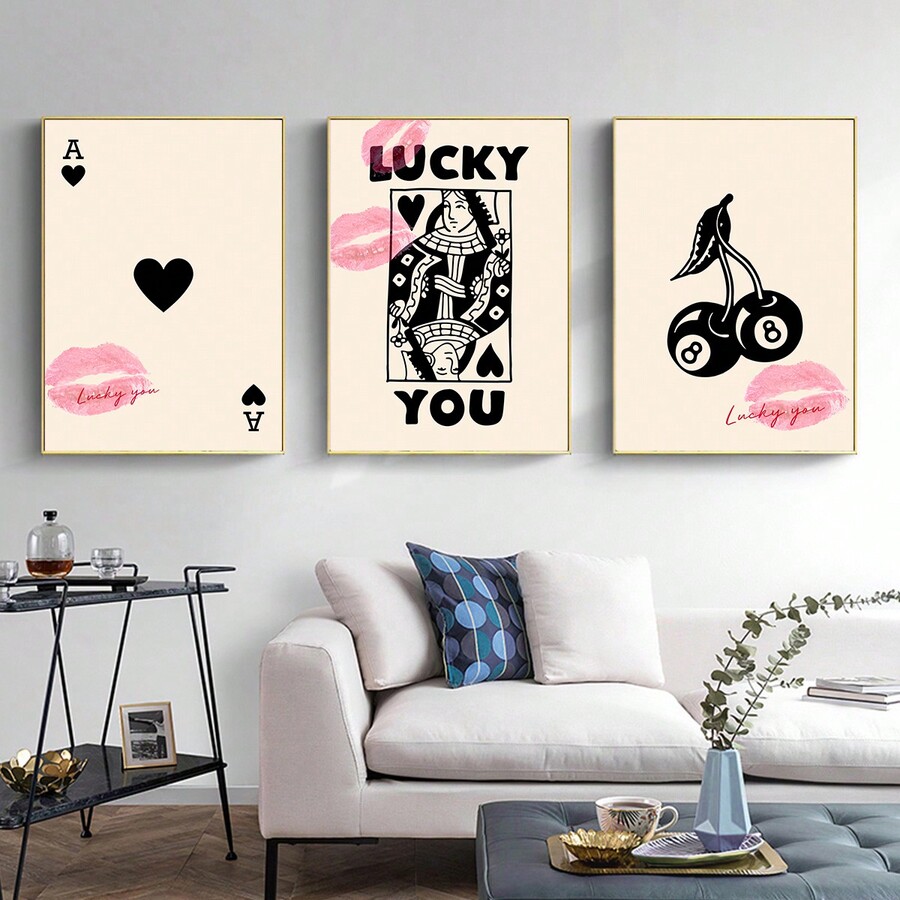 Fashionable Vintage Wall Art Set Of 3, Lucky You Poster, Fashionable ...