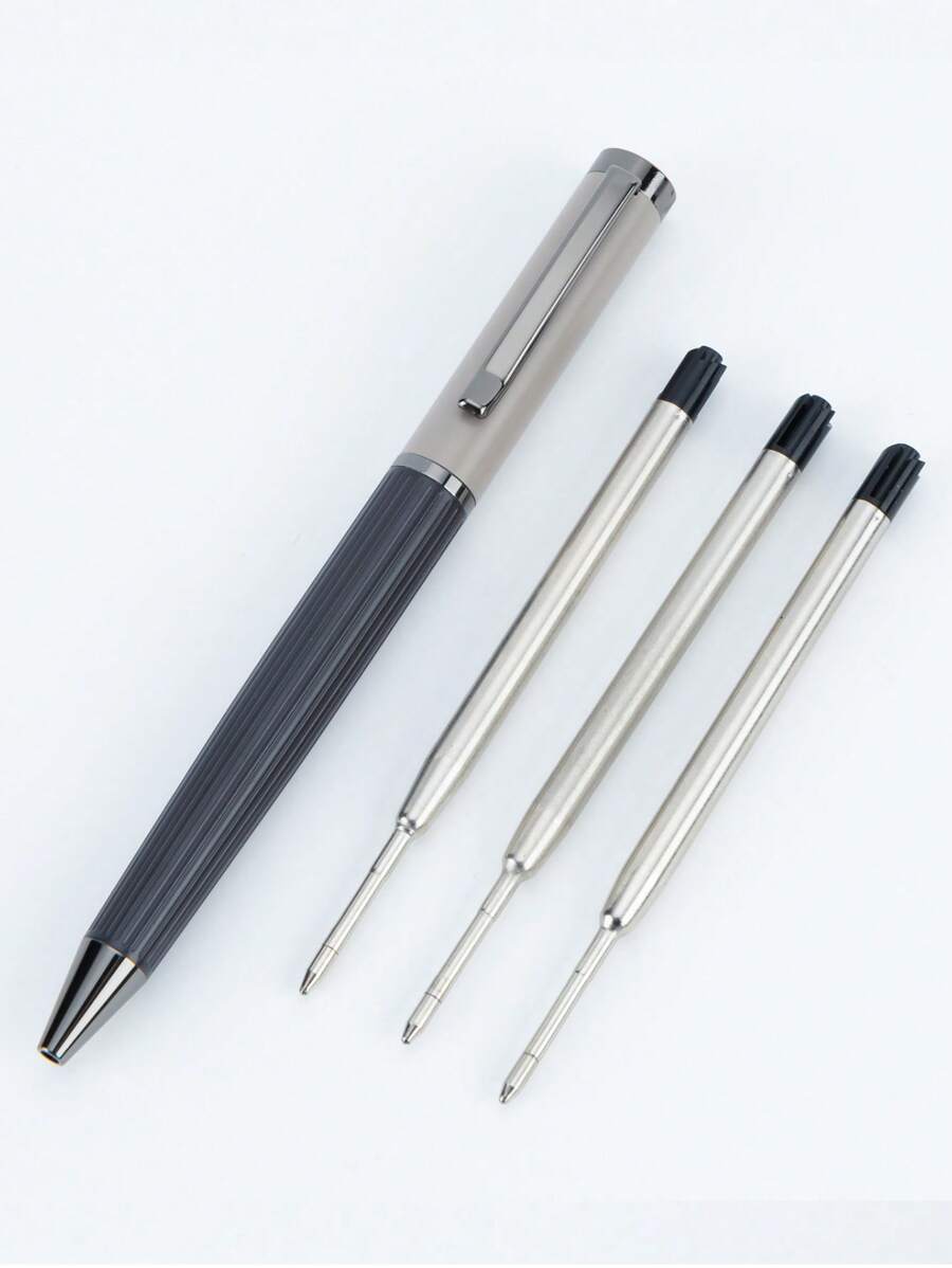Stainless Steel Rotating & Retractable Ballpoint Pen With Blue & Black ...