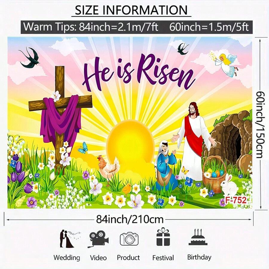 Happy Easter Spring Theme Backdrops He Is Risen Jesus Resurrection Cross Photography Rabbits ...