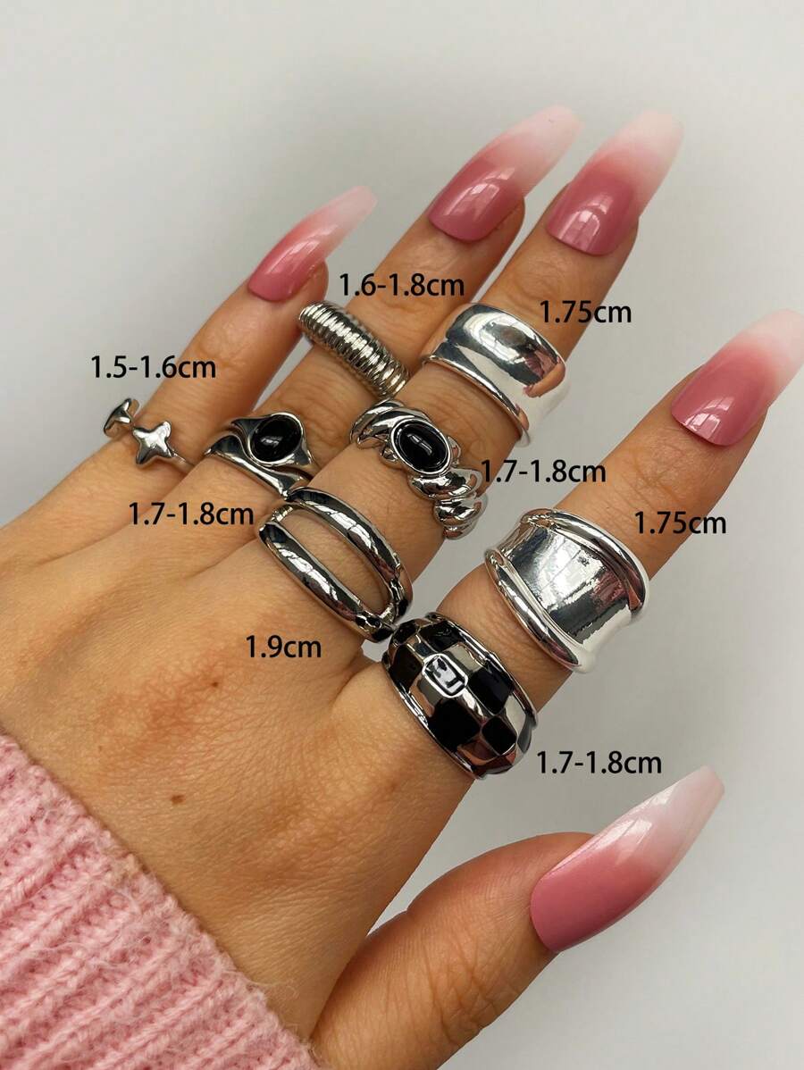 8pcs/Set European And American Style Metal Checkerboard Pattern Resin ...