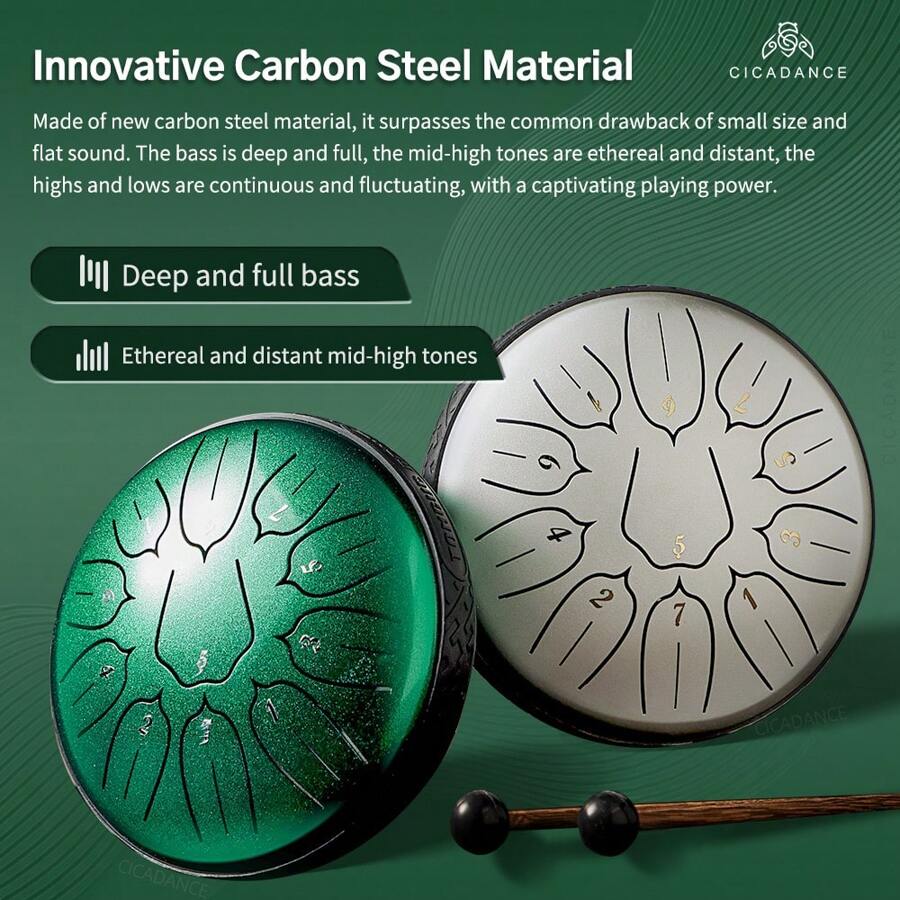 6 Inch Steel Tongue Drum 11 Tones D Key Tank Drums Meditation Yoga ...