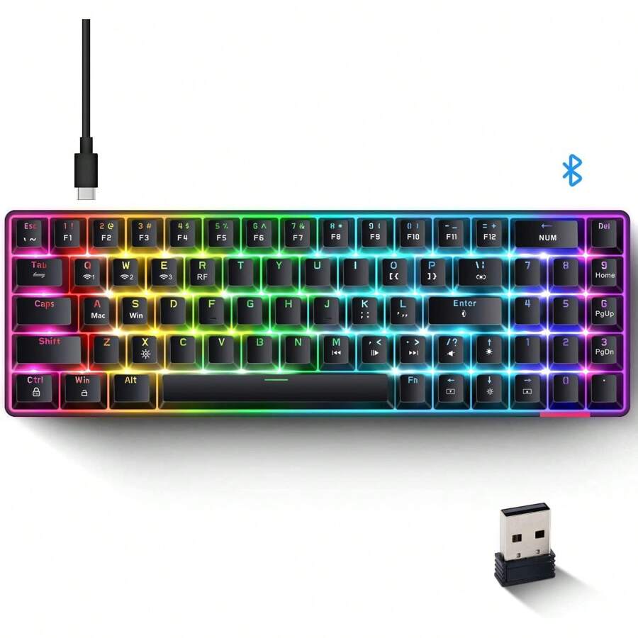 Compact Hot-Swappable Wireless 60% Mechanical Gaming Keyboard With ...
