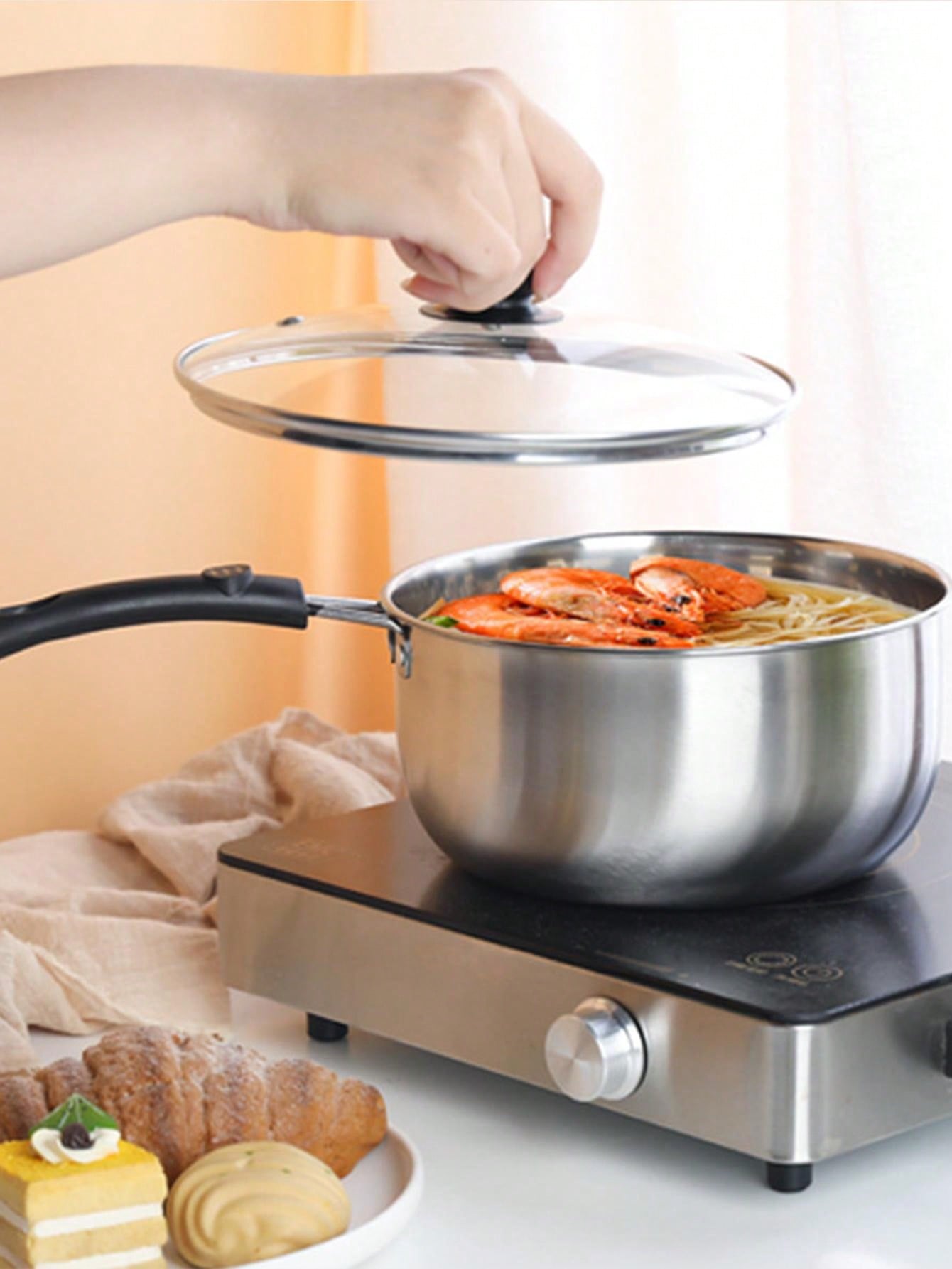 1pc Household Stainless Steel Soup Pot Mini Single Handled ...