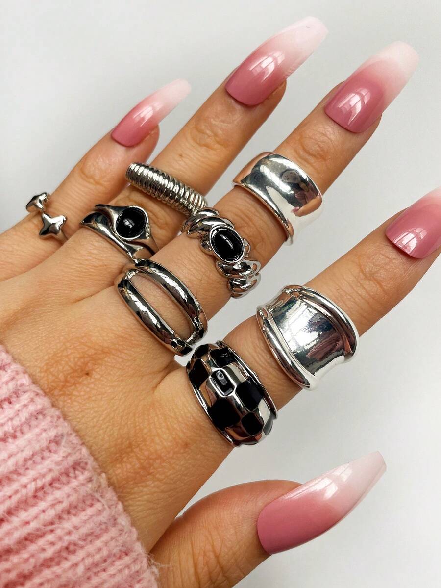 8pcs/Set European And American Style Metal Checkerboard Pattern Resin ...