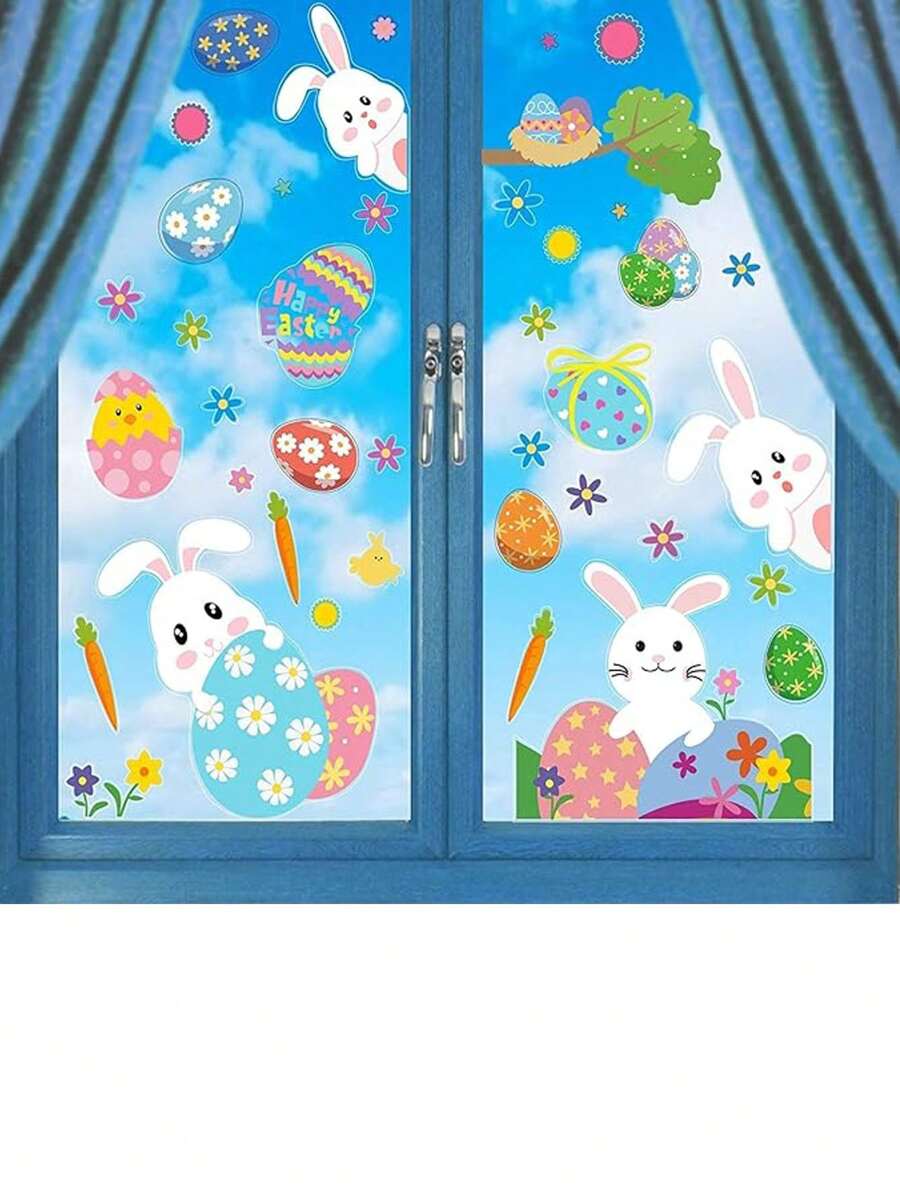 6 Sheet Easter Window Clings, Easter Window Decoration Stickers Decals ...