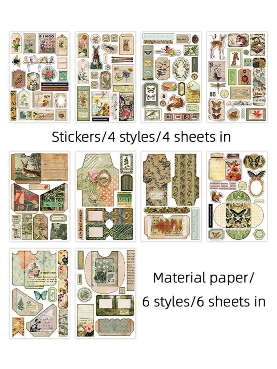 1 Pack Retro Journaling Decorative Sticker And Paper Set With 4 ...