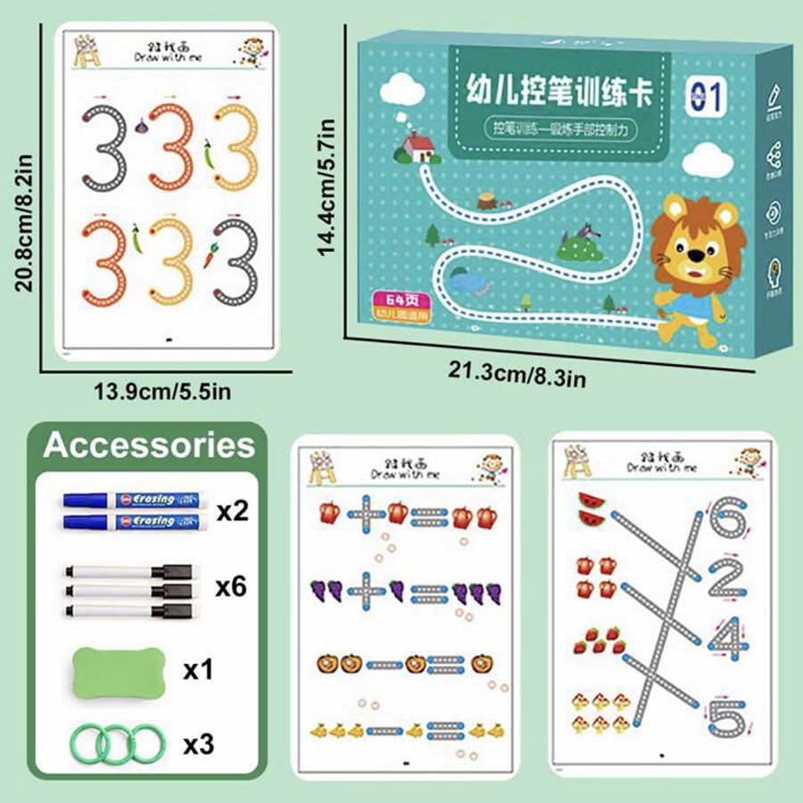 Children's Writing Training Pen, Erasable Early Education Card With Pen ...