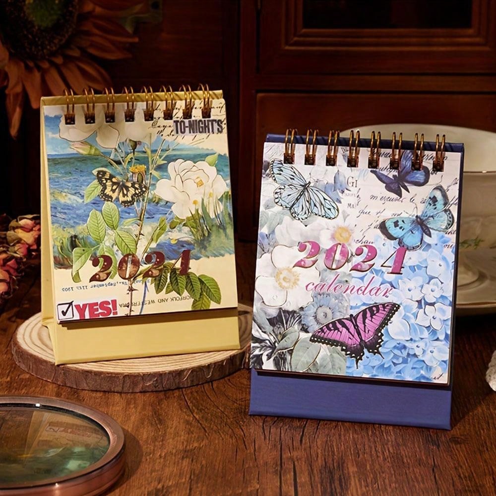 1 st. Vintage 2024 Skrivbord Kalender Mini Bärbar Skrivbordskalender ...