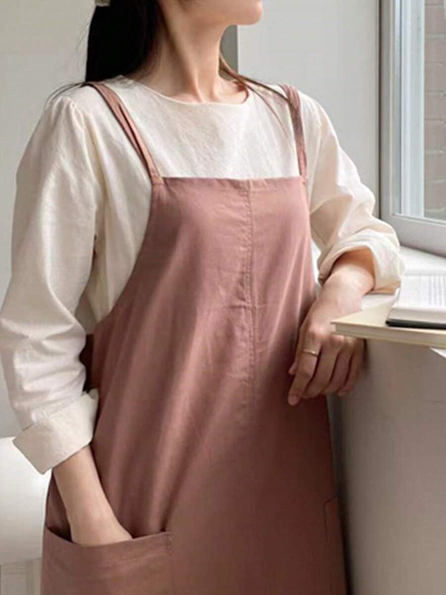 1pc Brick-Red Apron, Modern & Minimalist Style, Plus Size With Thin ...