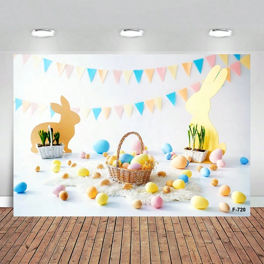 Colorful Eggs Basket Bunny Spring Easter Backdrops Photographic Flags ...