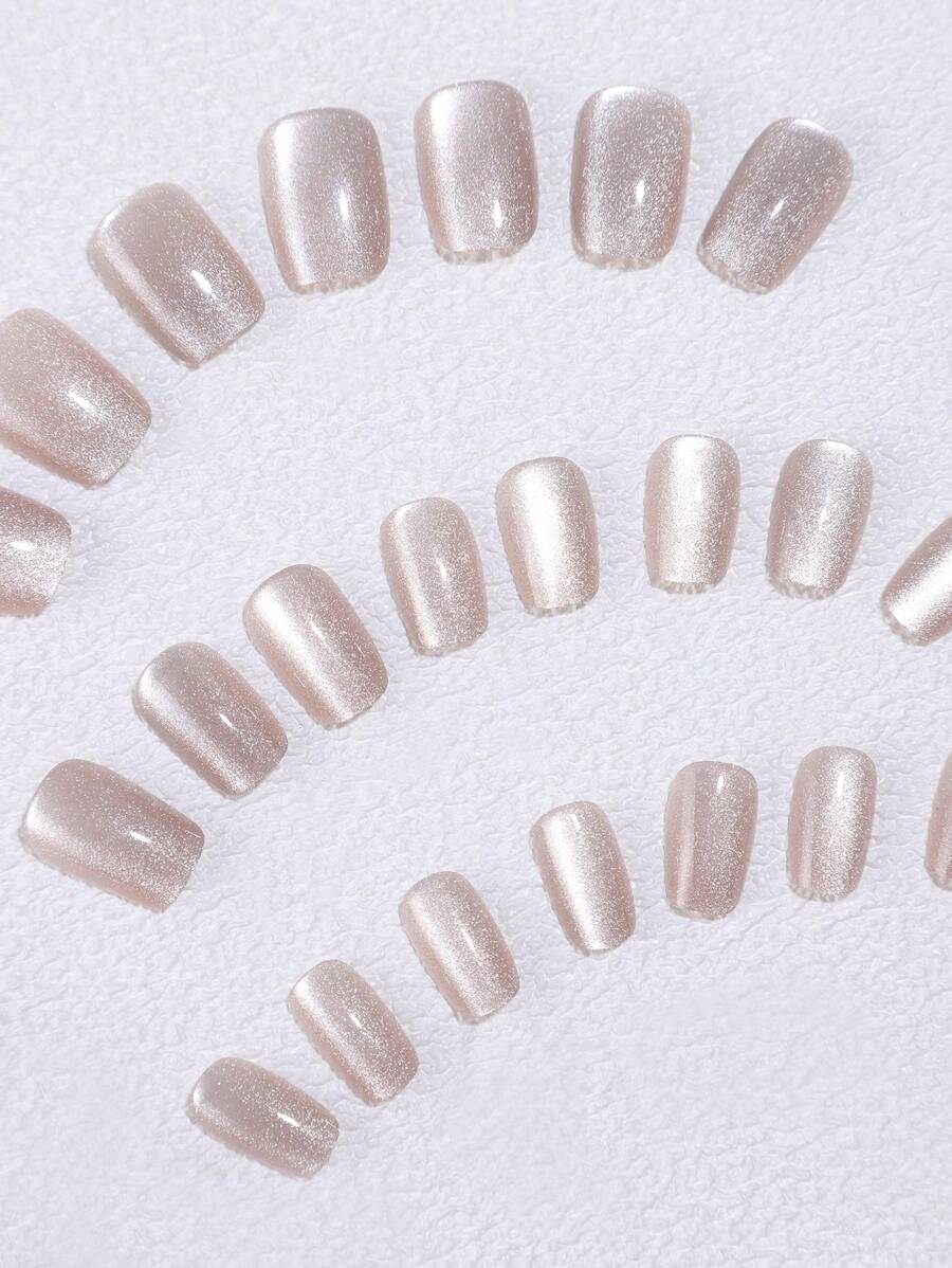 24pcs Short Square Handmade 9D Galaxy Color Changing Cat Eye Nail Art ...