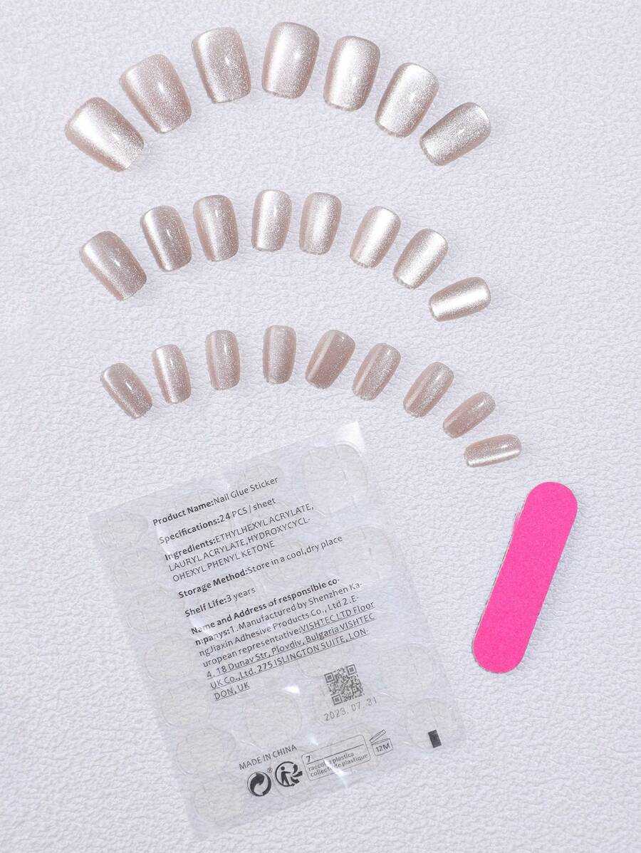 24pcs Short Square Handmade 9D Galaxy Color Changing Cat Eye Nail Art ...