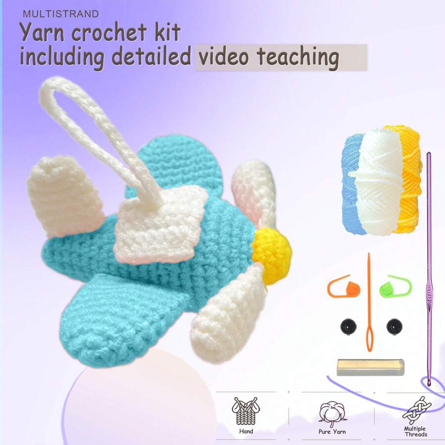 DIY Vivid Blue Aircraft Crochet Kit For Beginners, Amigurumi Stuffed ...