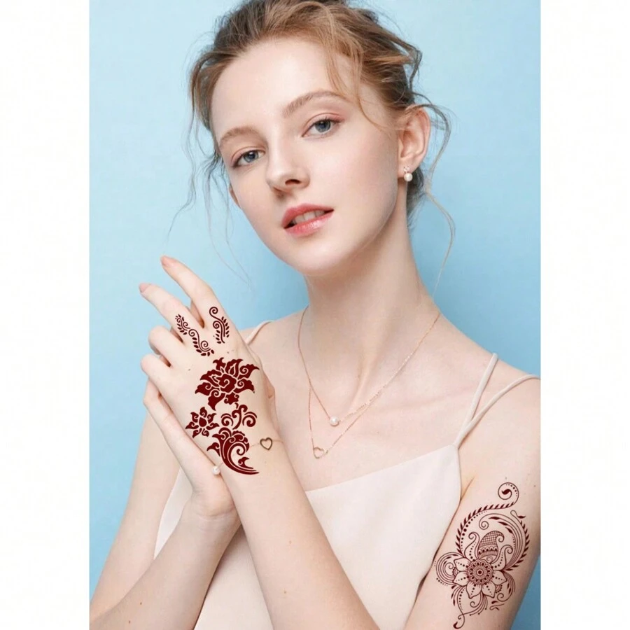 6 Sheets Henna Lotus & Vine & Flower & Totem Temporary Waterproof ...