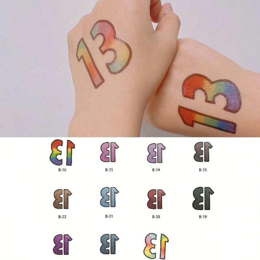 22 Sheets Rainbow 13 Lucky Number Concert Support Applique Tattoo Face ...