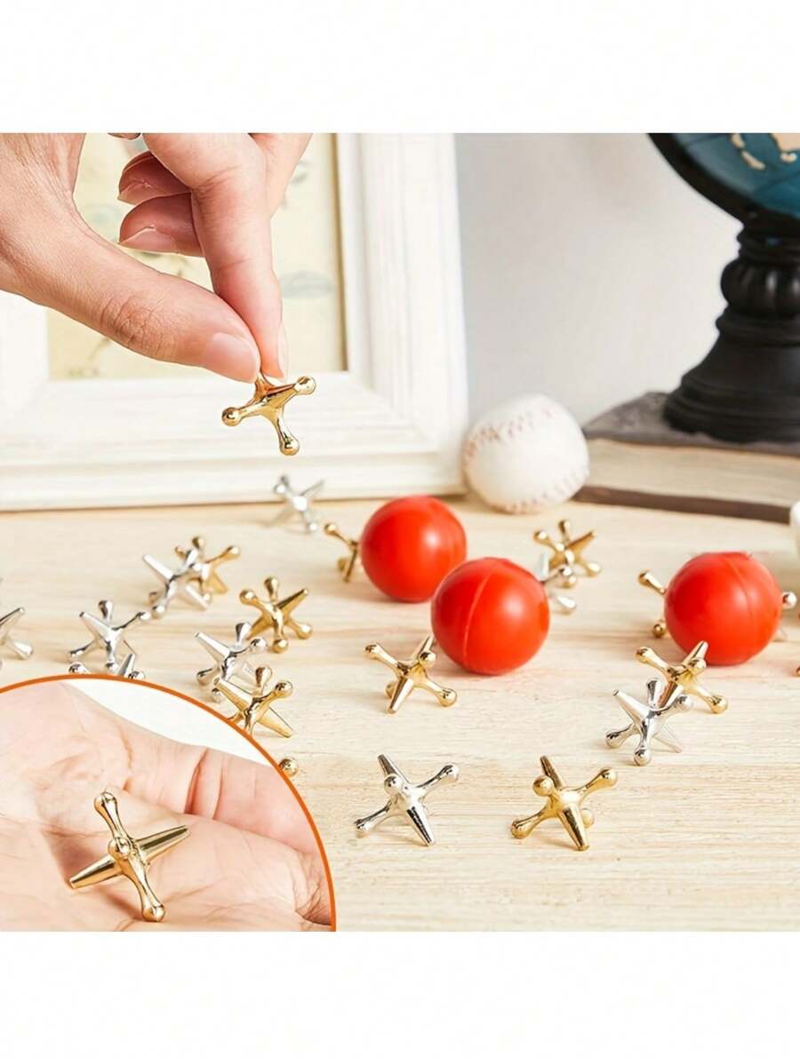 11pcs/Set, 5 Golden 5 Silvery Jacks + 1 Ball, Jacks Table Grabber Game ...