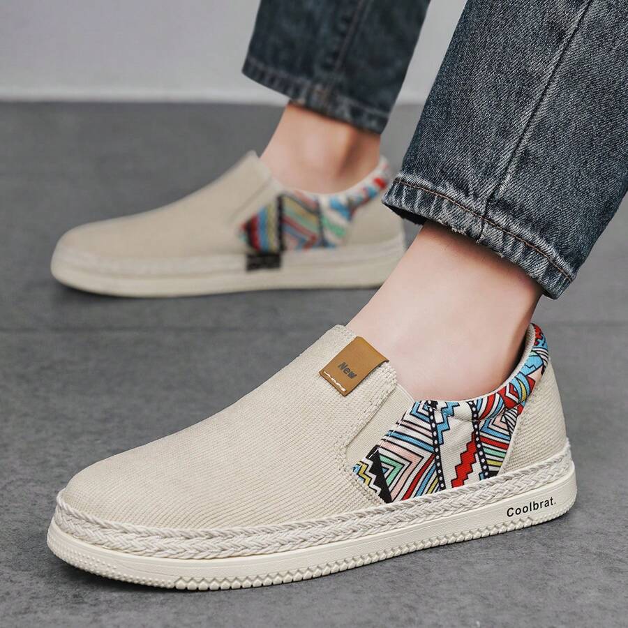 Men's Linen Loafers With Handwoven Details And Flat Sole For Casual ...