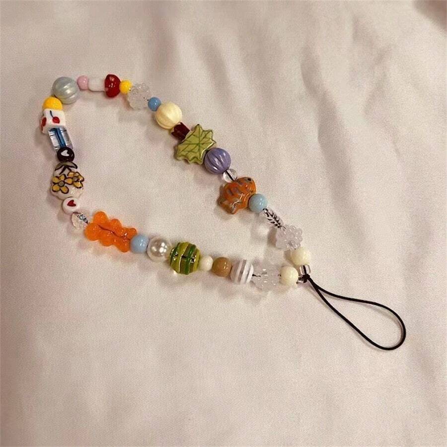 Diy Coconut Tree & Fish Beaded Phone Strap With Color Blocking, For ...