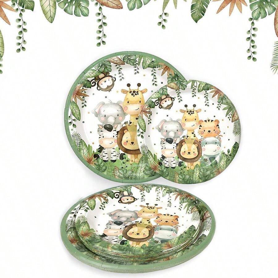 10pcs Spring Jungle Animal Themed Paper Plate Set Disposable Napkin And ...