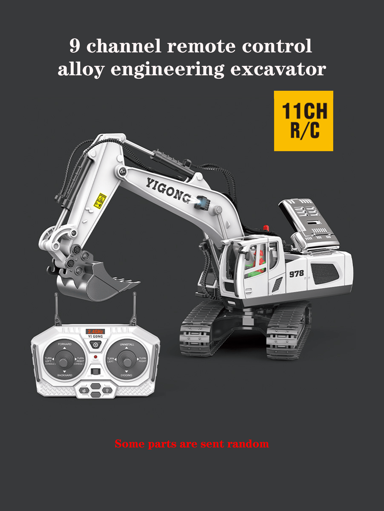 1pc Newly Released 2.4g 9ch Remote Control Alloy Tracked Engineering ...