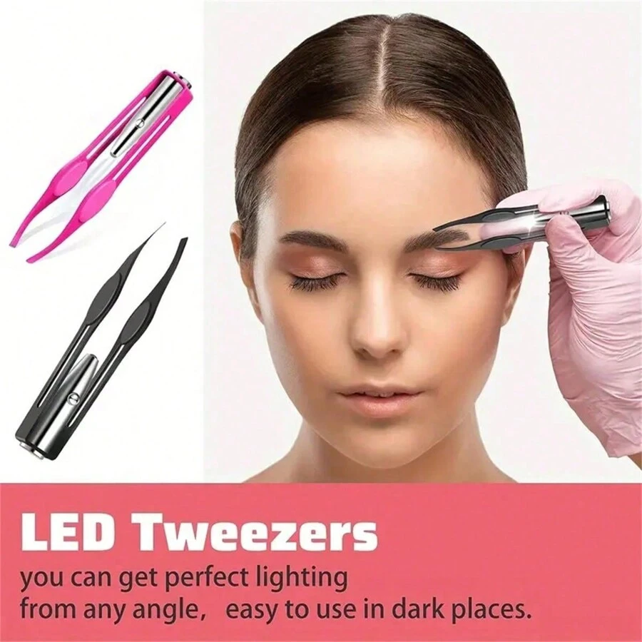 1pc Led Lighted Stainless Steel Eyebrow Tweezers With Arrow Pattern ...