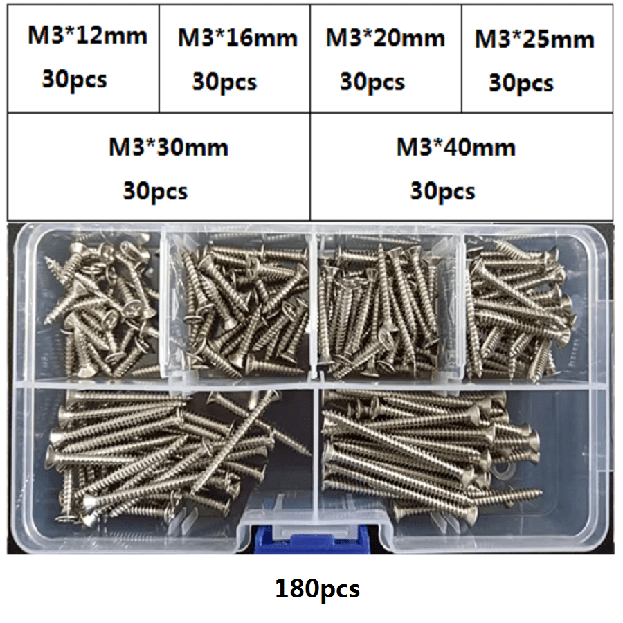 180pcs Combination Screws M3mm/0.118in With 6 Sizes, 304 Stainless ...