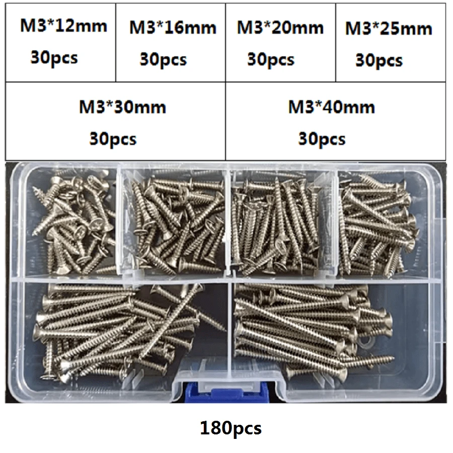 180pcs Combination Screws M3mm/0.118in With 6 Sizes, 304 Stainless ...