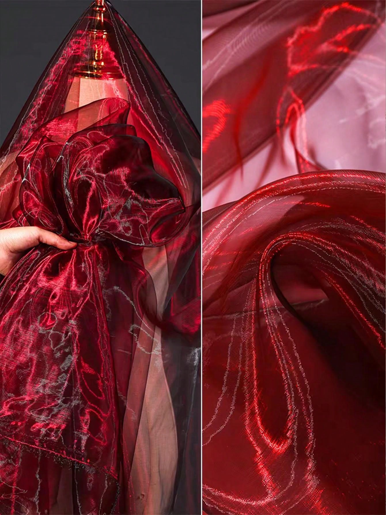 Gradient Two-Color Mesh Fabric, Laser Texture See-Through Fabric Long ...