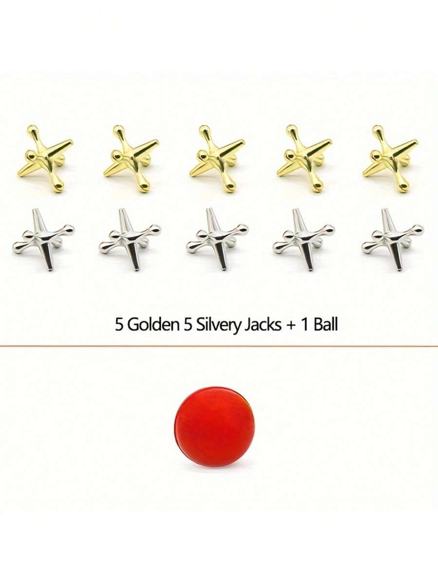 11pcs/Set, 5 Golden 5 Silvery Jacks + 1 Ball, Jacks Table Grabber Game ...