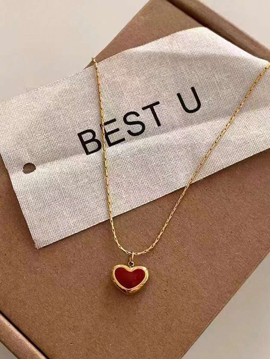 1pc Red Dripping Oil Pendant Stainless Steel Necklace,18K Gold Plated ...