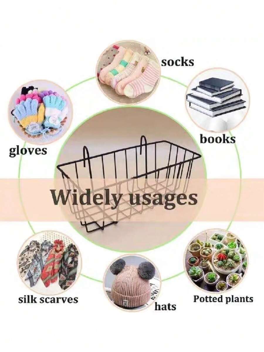 1pc Iron Mesh Hanging Storage Basket Wall-Mounted Organizer, Small ...