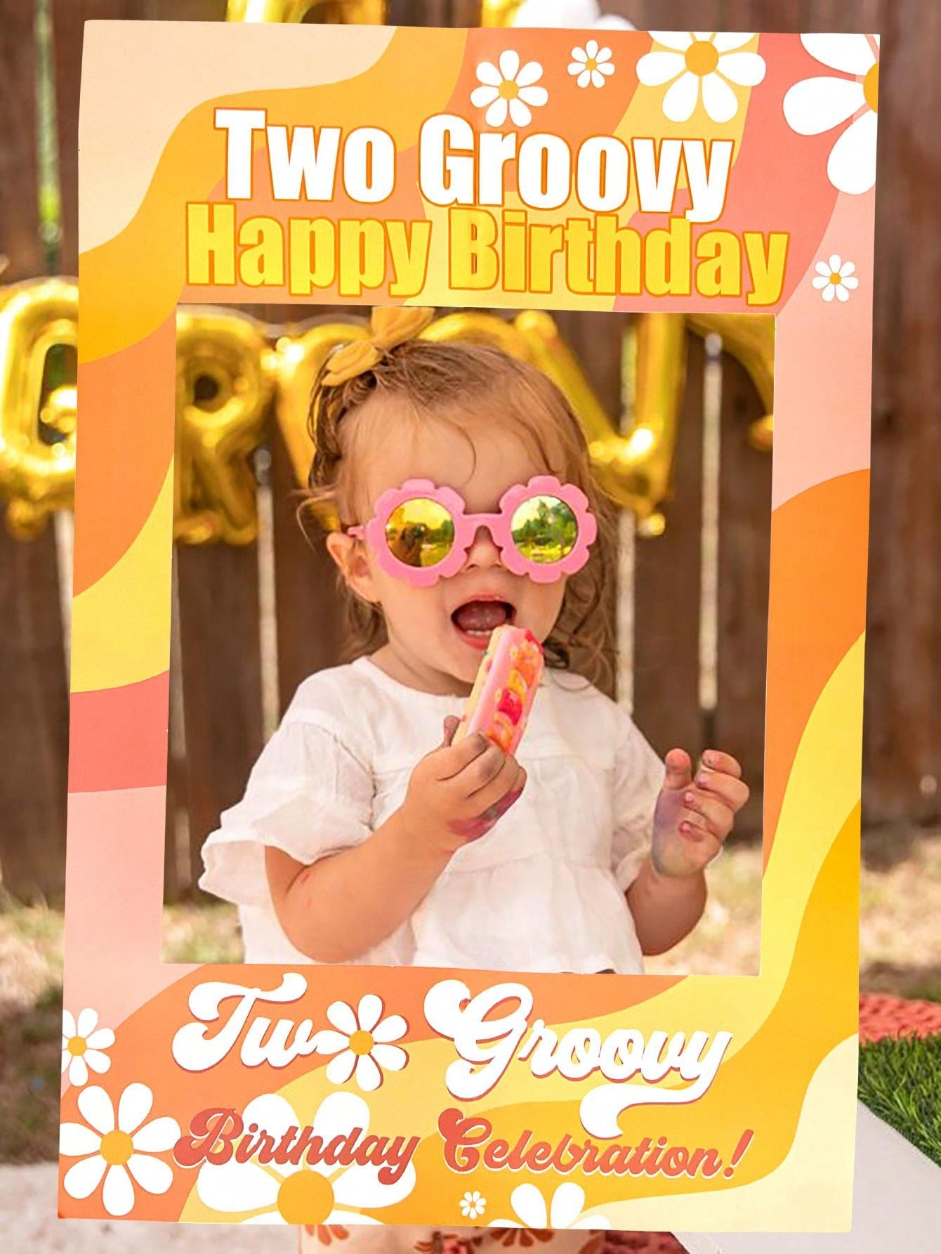 LaVenty Two Groovy Party Photo Booth Props Frame Two Groovy Birthday ...