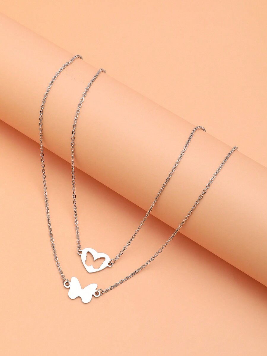 2pcs Creative Stainless Steel Butterfly Pendant Women's Chain Blessing ...