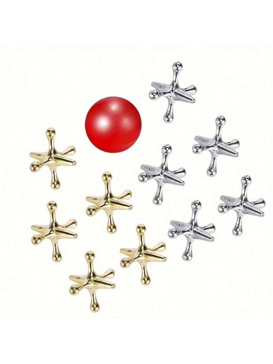 11pcs/Set, 5 Golden 5 Silvery Jacks + 1 Ball, Jacks Table Grabber Game ...