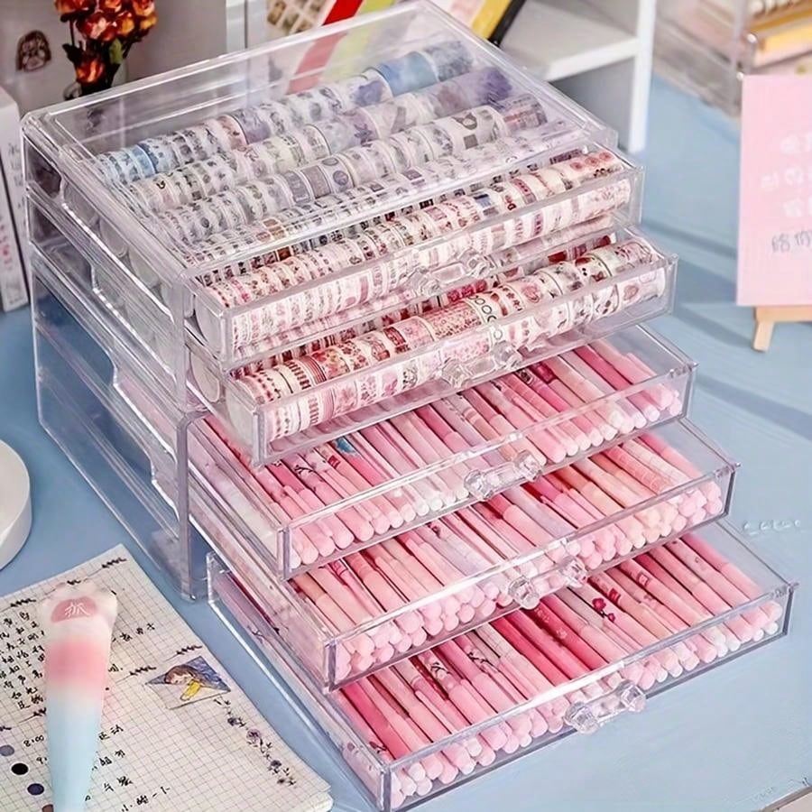 5-Layer Acrylic Drawer Clear Office Organizer Drawer For Desk, Pencil ...
