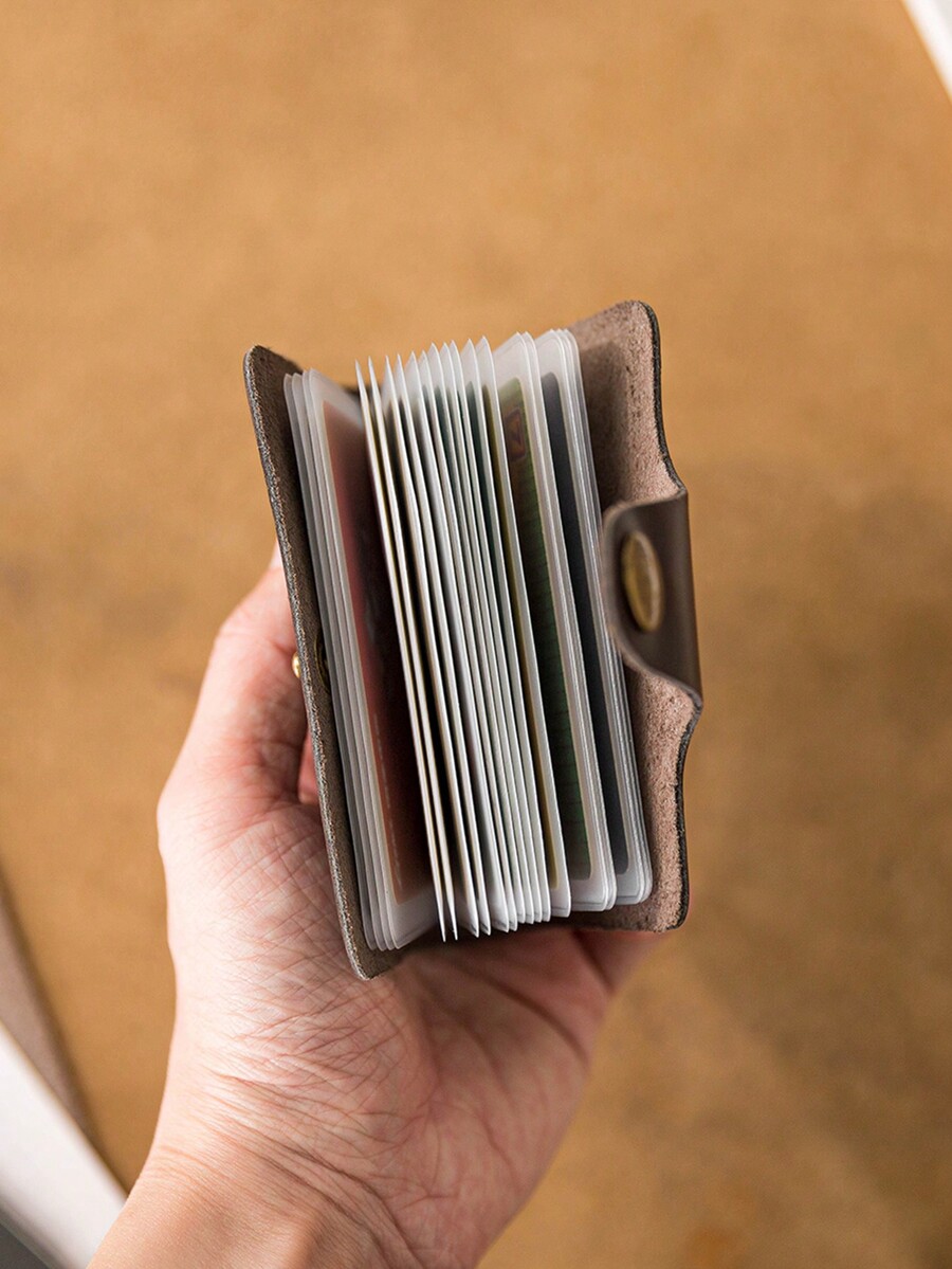 Handmade Crazy Horse Leather With Snap Fastener Card Holder For Id ...