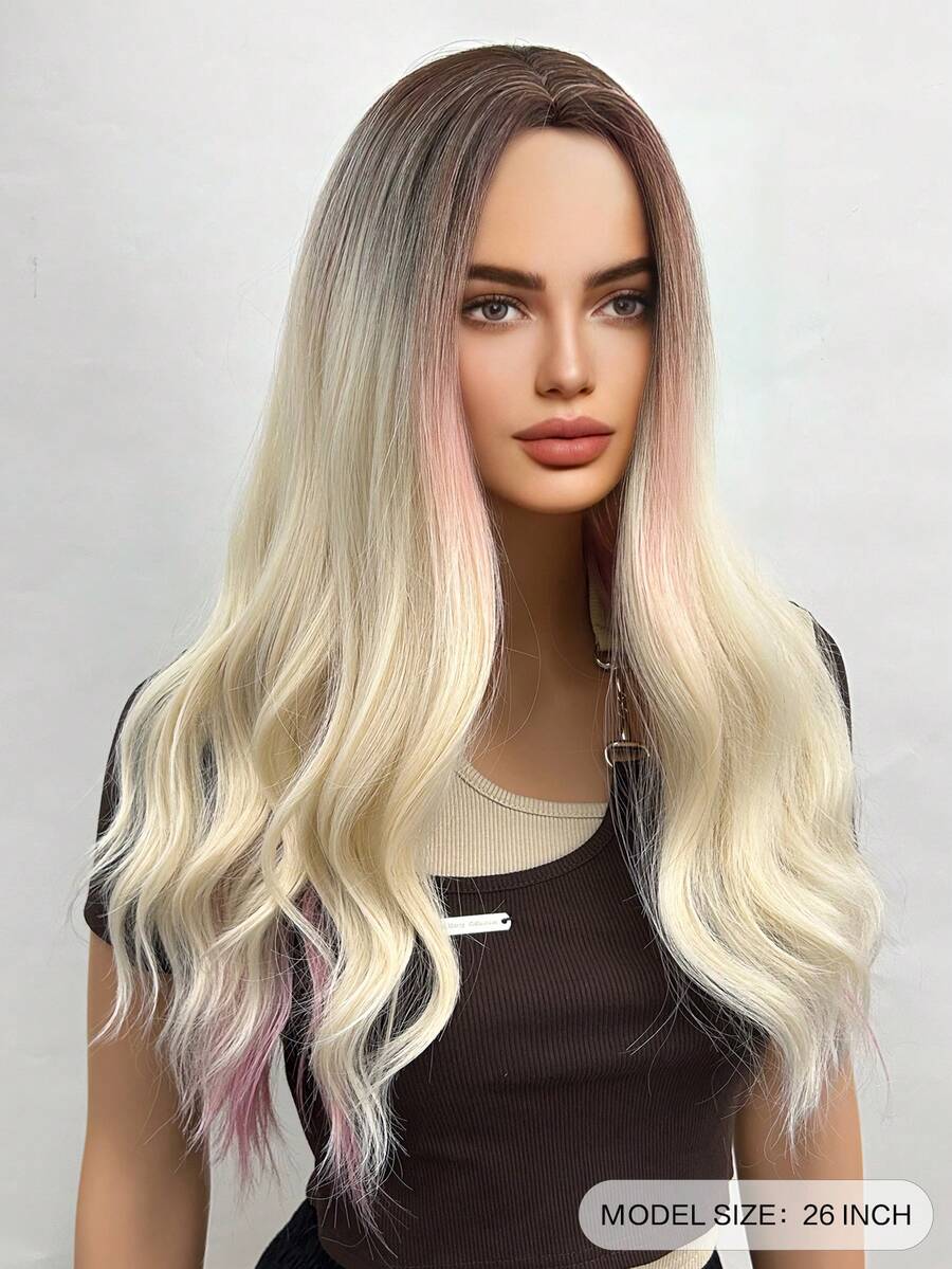 Multi-Colored 26-Inch Long Hair Long Wavy Synthetic Women's Fiber Heat ...